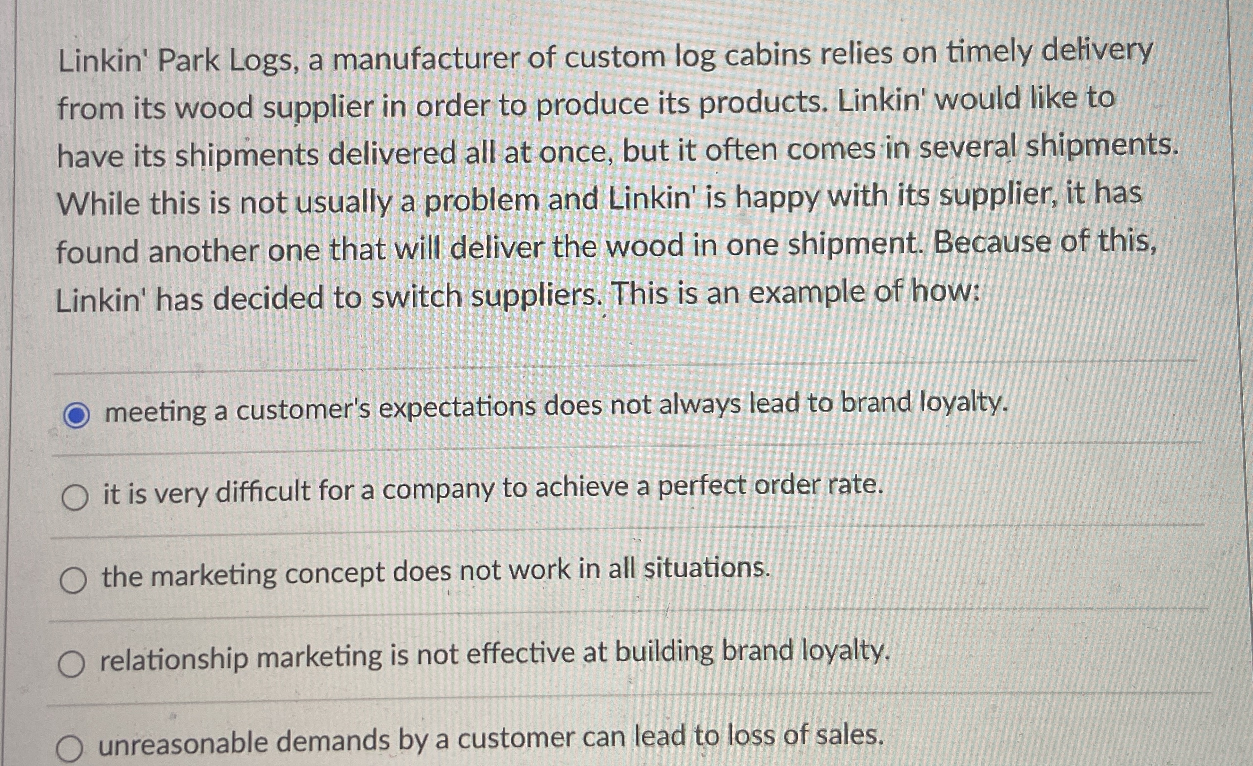 Solved Linkin' Park Logs, a manufacturer of custom log | Chegg.com