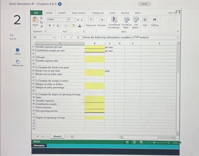 Solved CVP Analysis using Excel's Basic Math Functions JPL, | Chegg.com