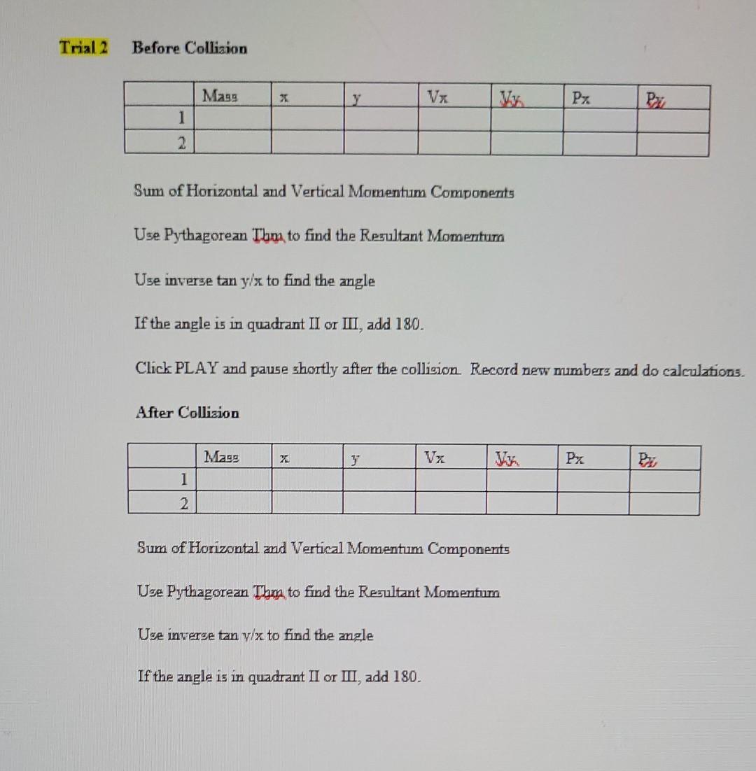 PHYSICS 235 VIRTUAL COLLISIONS LAB OBJECTIVES | Chegg.com