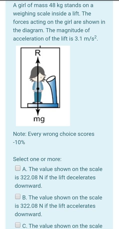 Solved A girl of mass 48 kg stands on a weighing scale | Chegg.com