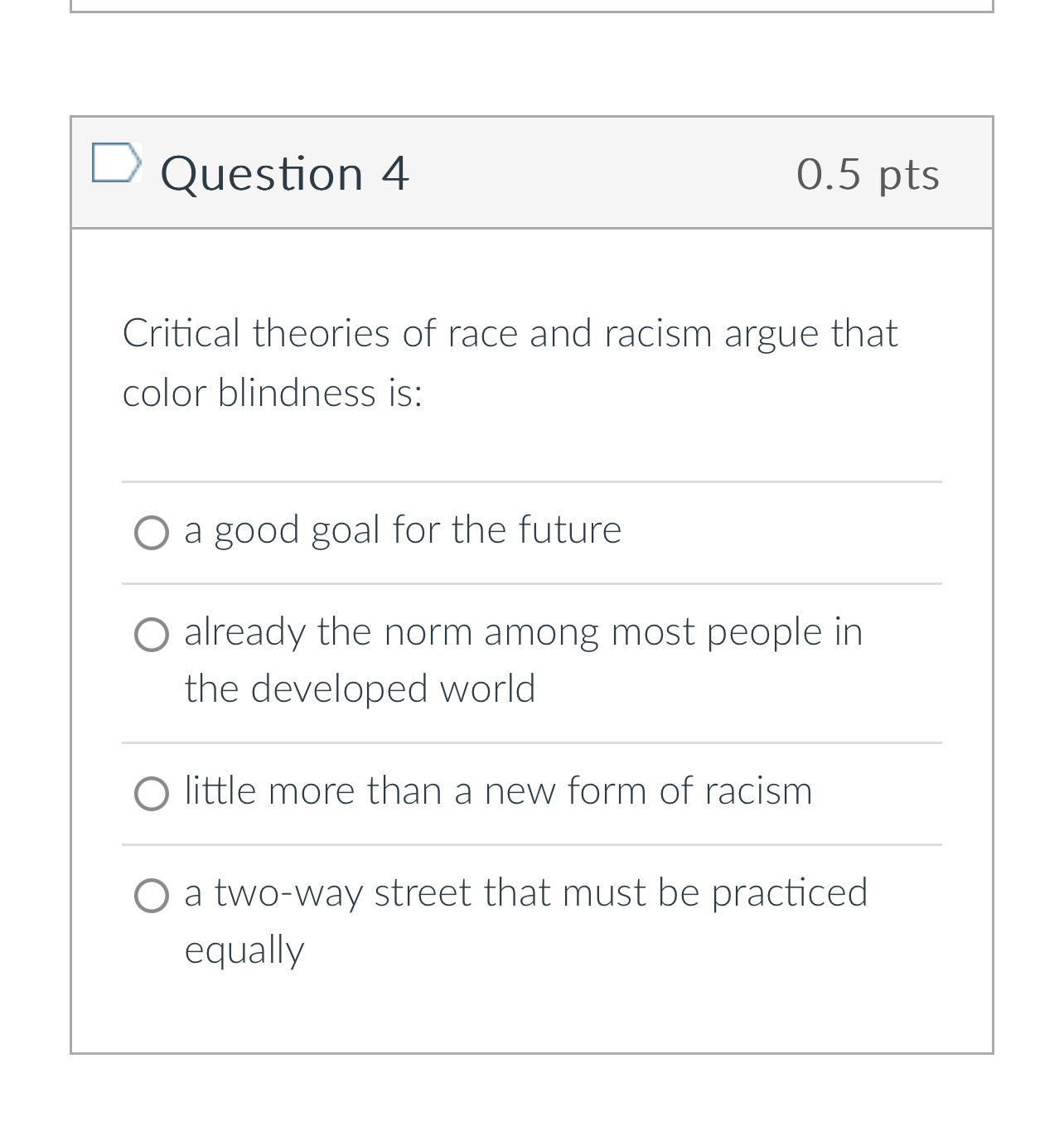 Solved Question 40.5ptsCritical theories of race and racism | Chegg.com