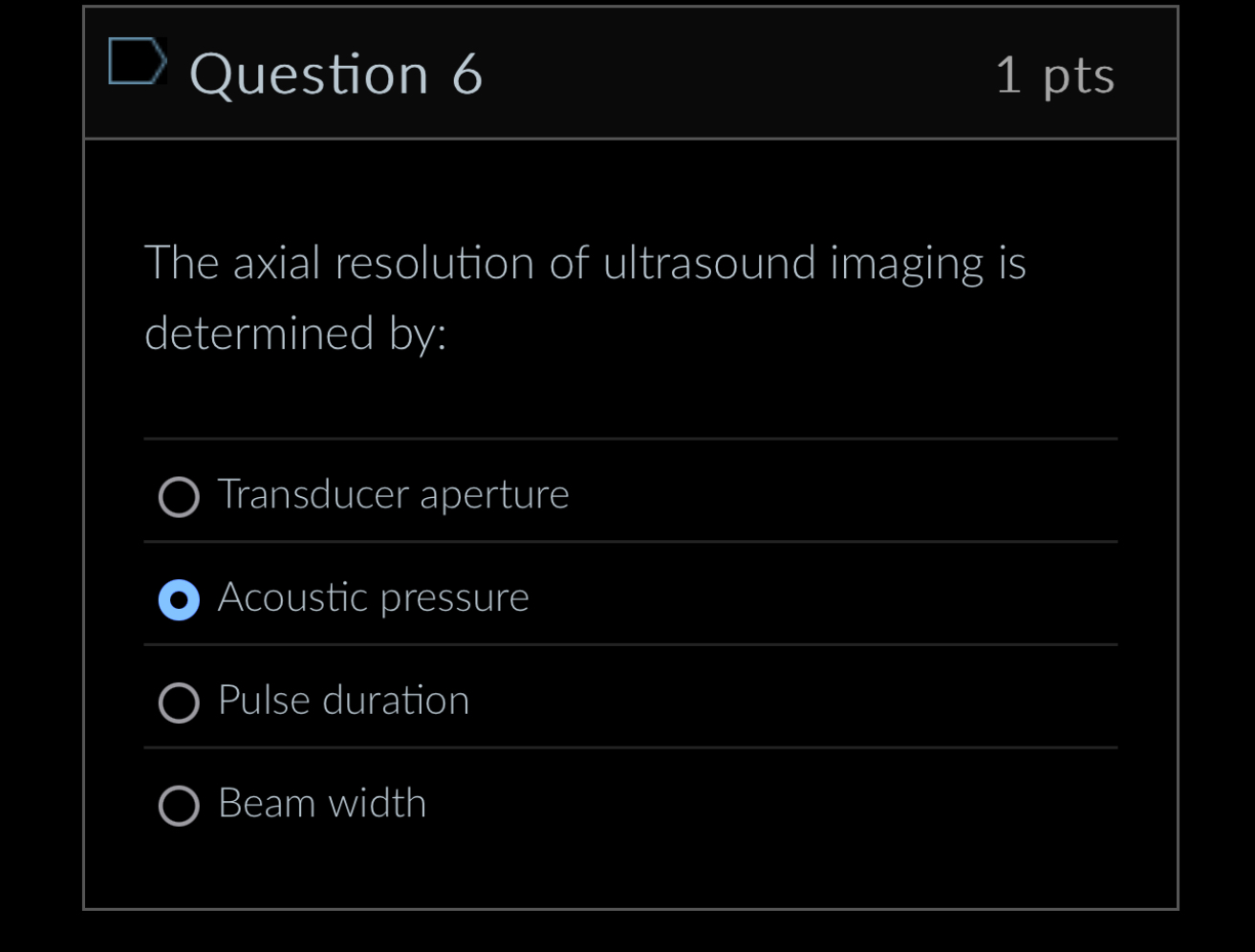 Solved Question 61 ﻿ptsThe axial resolution of ultrasound | Chegg.com