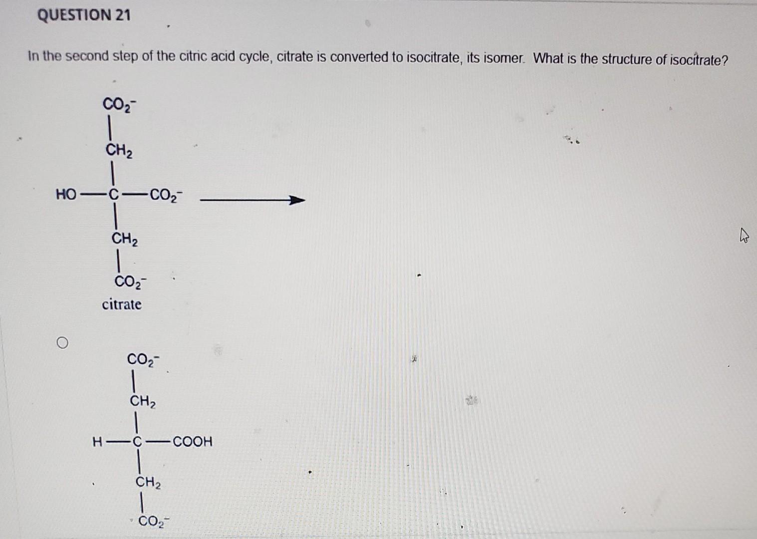 Solved In the second step of the citric acid cycle, citrate | Chegg.com