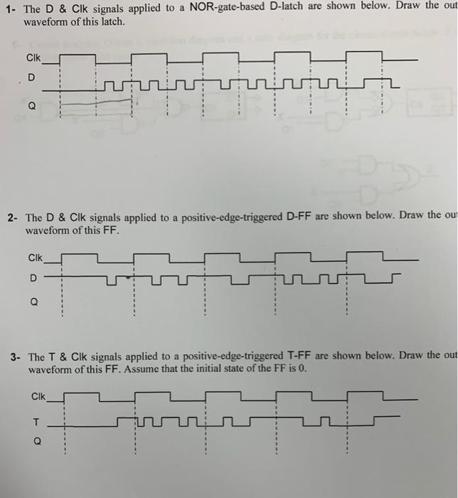 Solved 1- The D & Clk signals applied to a NOR-gate-based | Chegg.com