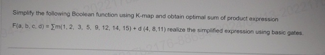 Solved Simplify the following Boolean function using K-map | Chegg.com