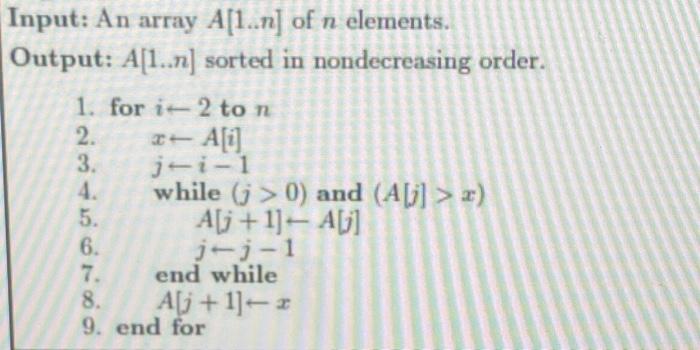 Solved Rewrite The Insertion Sort Algorithm So Its Imput Is