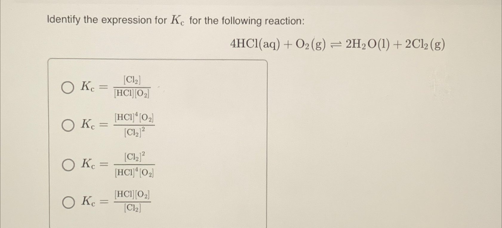 Solved Identify the expression for Kc ﻿for the following | Chegg.com