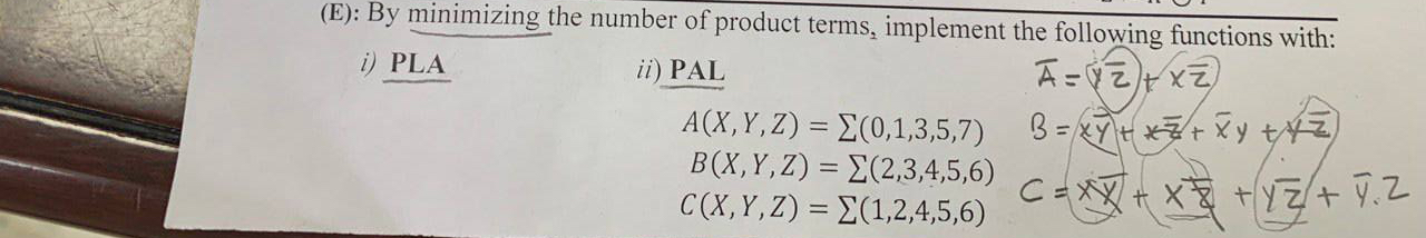Solved (E): By minimizing the number of product terms, | Chegg.com