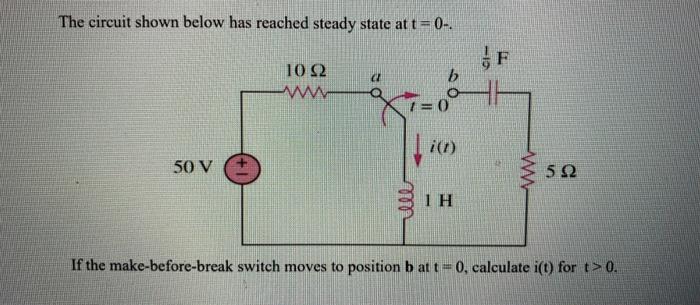Solved The circuit shown below has reached steady state at | Chegg.com