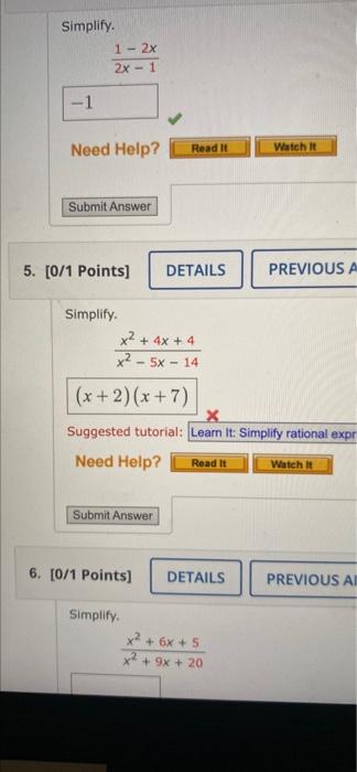 Solved Simplify. -1 1 - 2x 2x - 1 Need Help? Submit Answer | Chegg.com