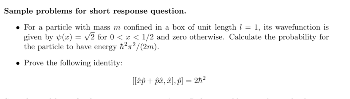 Solved Sample problems for short response question.For a | Chegg.com