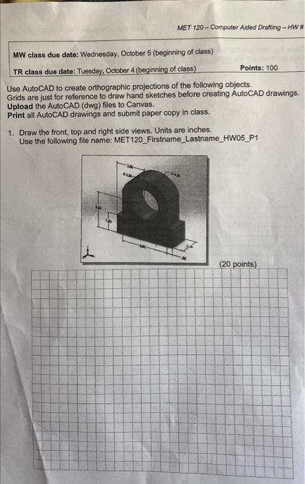 Solved i need help creating this orthographic projection of | Chegg.com