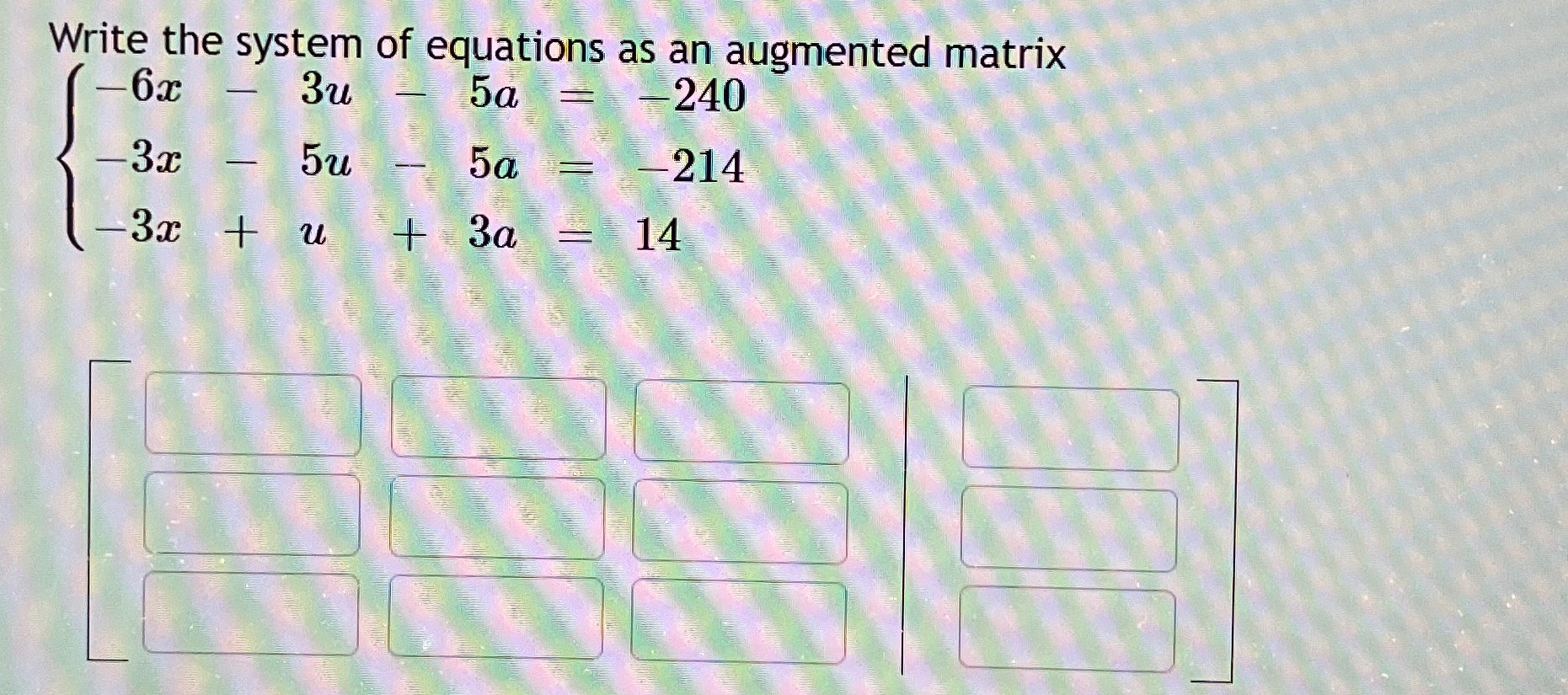 Solved Write the system of equations as an augmented | Chegg.com