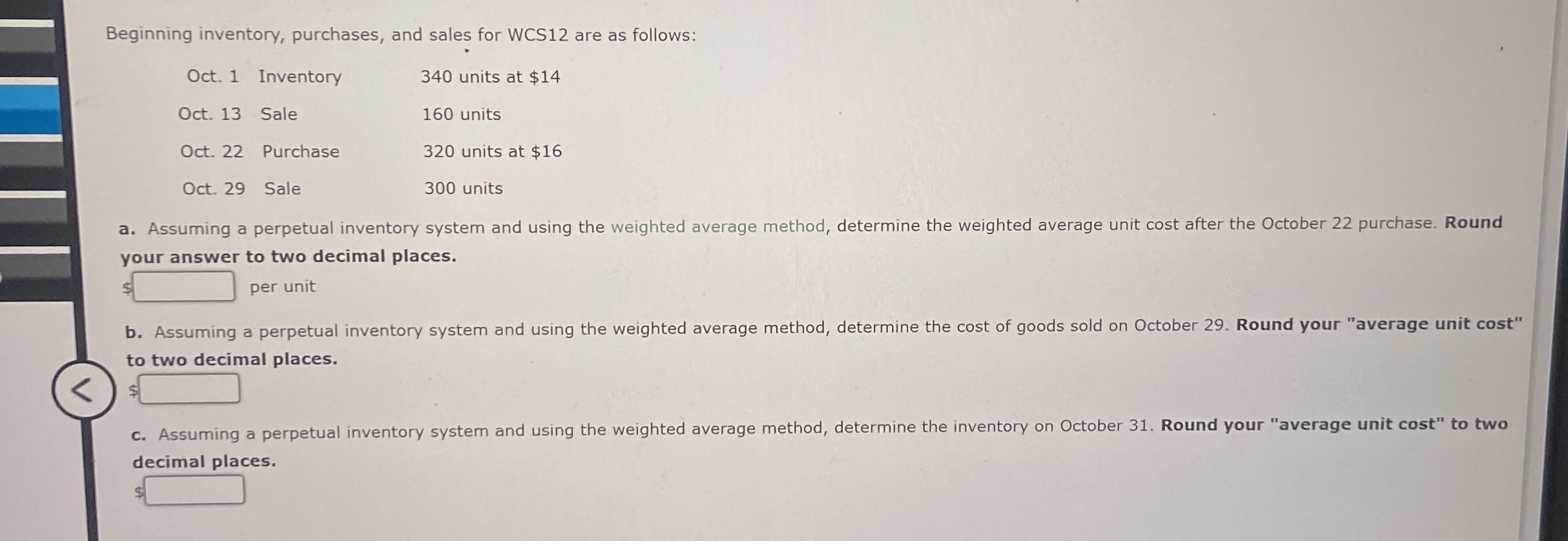 Solved Beginning inventory, purchases, and sales for WCS12 | Chegg.com