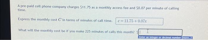 Solved A pre-paid cell phone company charges $11.75 as a | Chegg.com