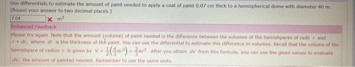 Solved use differentials to estimate the amount of paint | Chegg.com