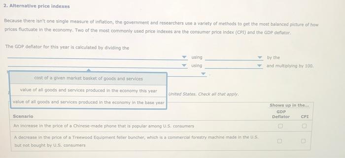 Solved 2. Alternative price indexes Because there isn't one | Chegg.com
