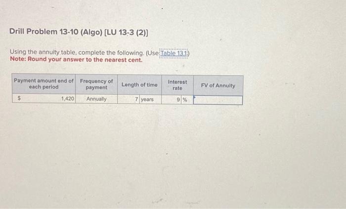 Solved Using the annuity table, complete the following. | Chegg.com