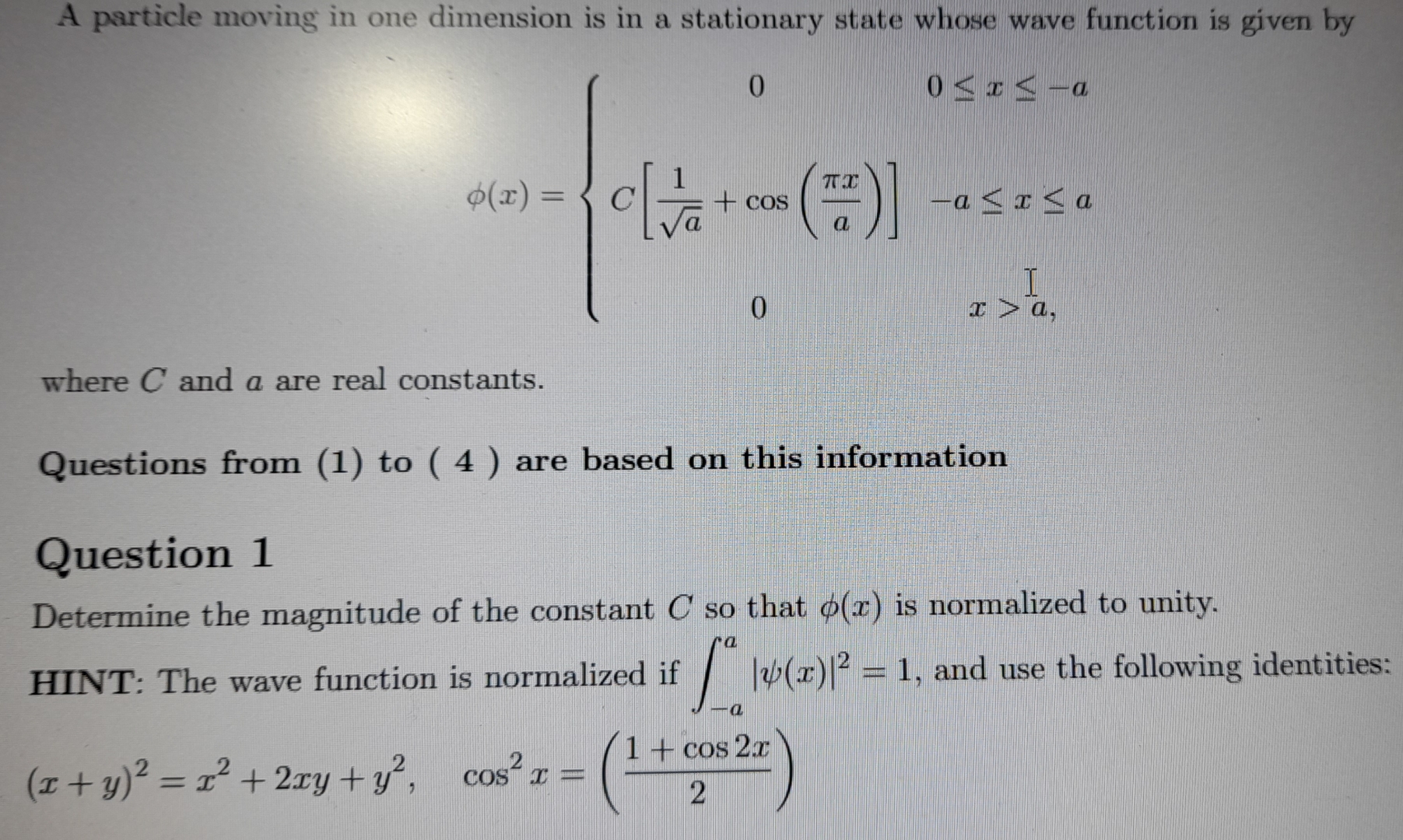 Solved A particle moving in one dimension is in a stationary | Chegg.com