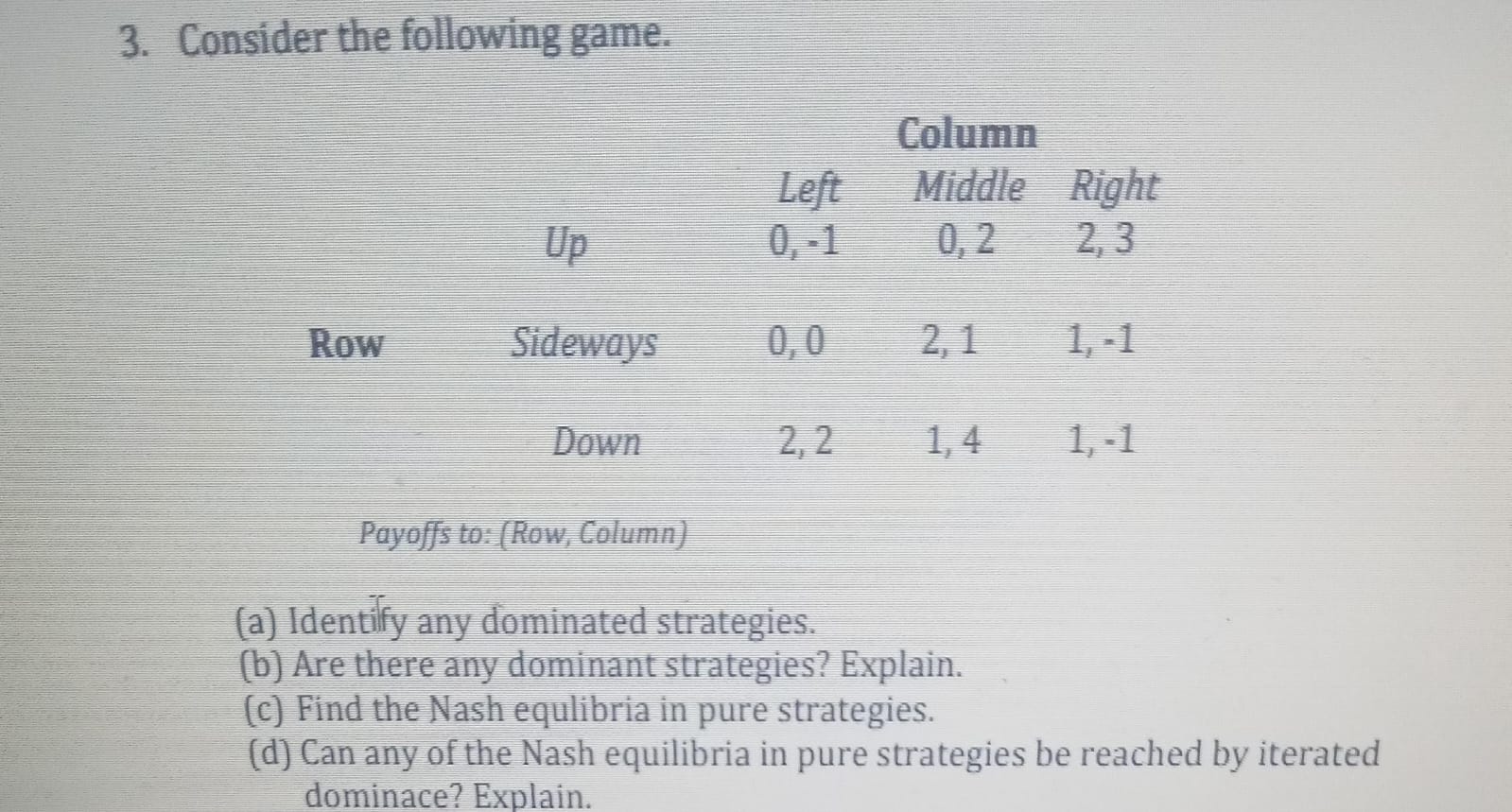 Solved Consider the following game.ColumnPayoffs to: (Row, | Chegg.com