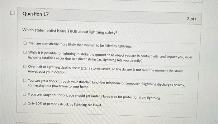 Solved Which statement(s) is/are TRUE about lightning | Chegg.com