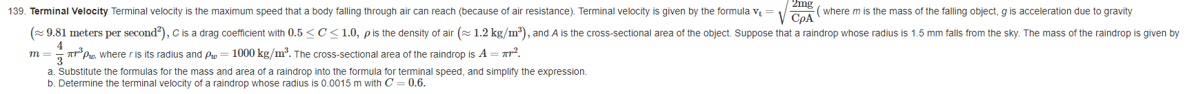 Solved Terminal Velocity Terminal velocity is the maximum | Chegg.com