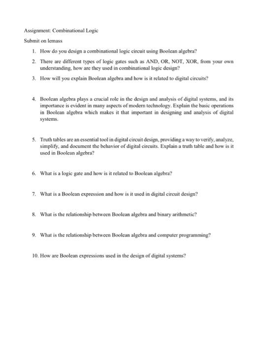 Solved Assignment Combinational Logic Submit On Lemass 1