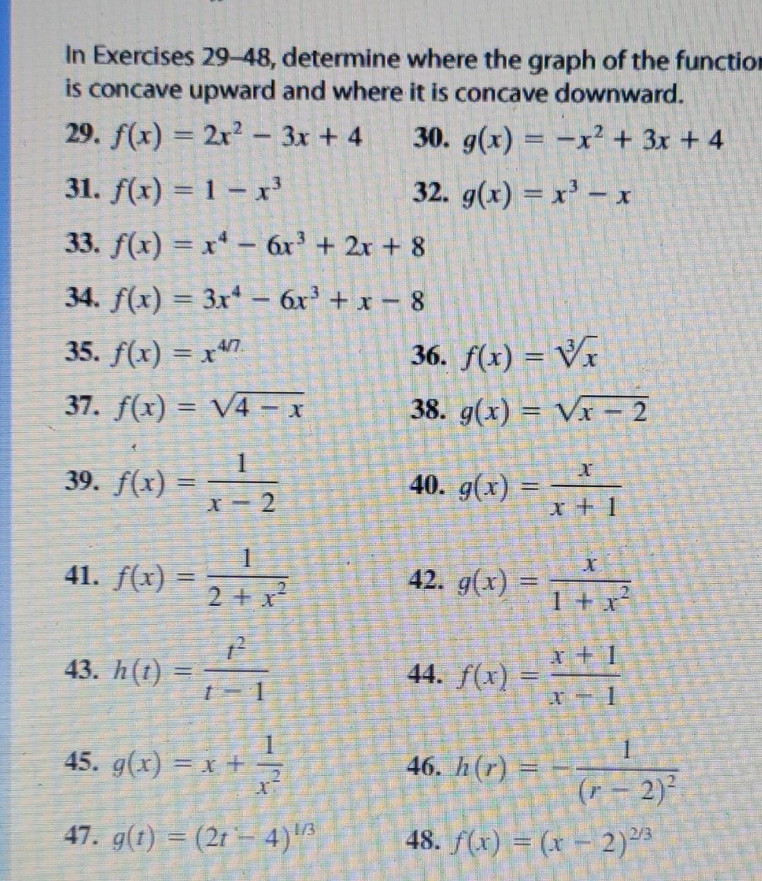 Solved In Exercises 29-48, determine where the graph of the | Chegg.com