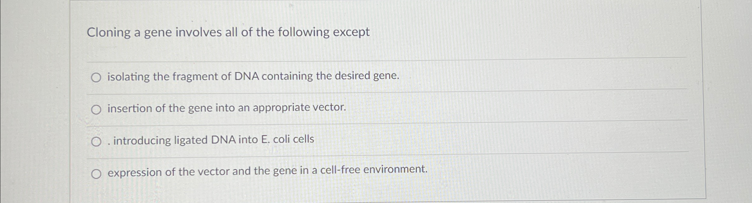 Solved Cloning a gene involves all of the following | Chegg.com