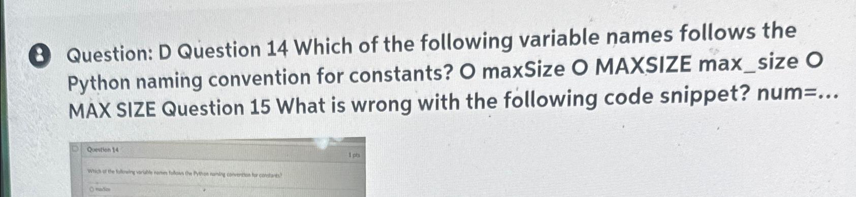 Solved 3 ﻿Question: D Question 14 ﻿Which of the following | Chegg.com