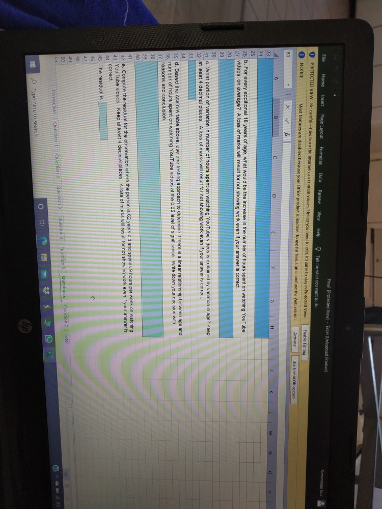Solved Final Protected View - Excel Unlicensed Product File | Chegg.com