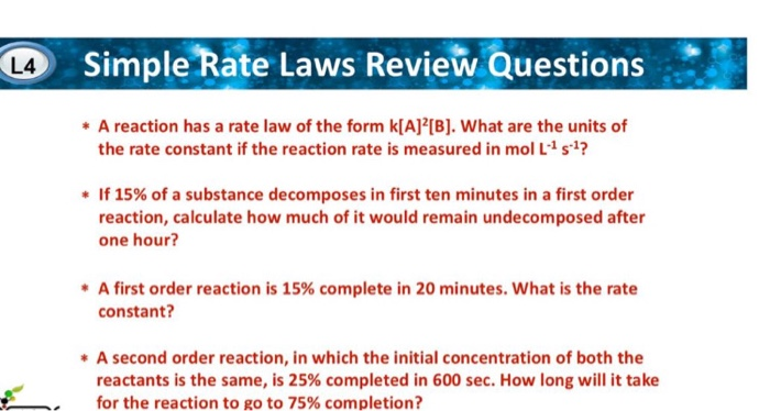 Solved L4 Simple Rate Laws Review Questions * A reaction has | Chegg.com