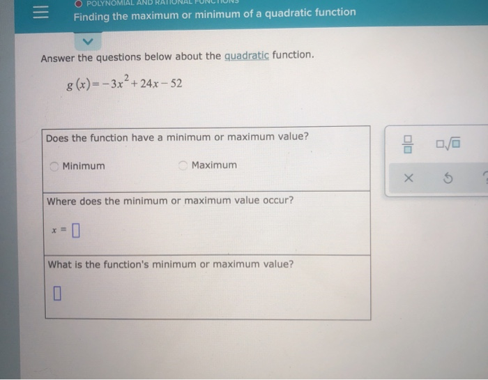 Solved POLYNOMIAL Finding the maximum or minimum of a | Chegg.com