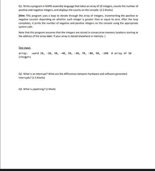 Solved Q1. Write a program in MARS assembly language that | Chegg.com