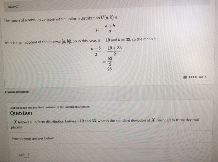 Solved meas-26 The mean of a random variable with a uniform | Chegg.com