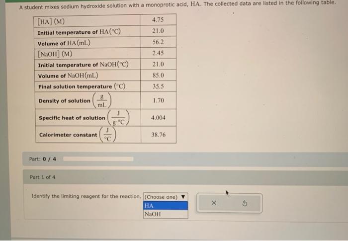 Solved A student mixes sodium hydroxide solution with a | Chegg.com