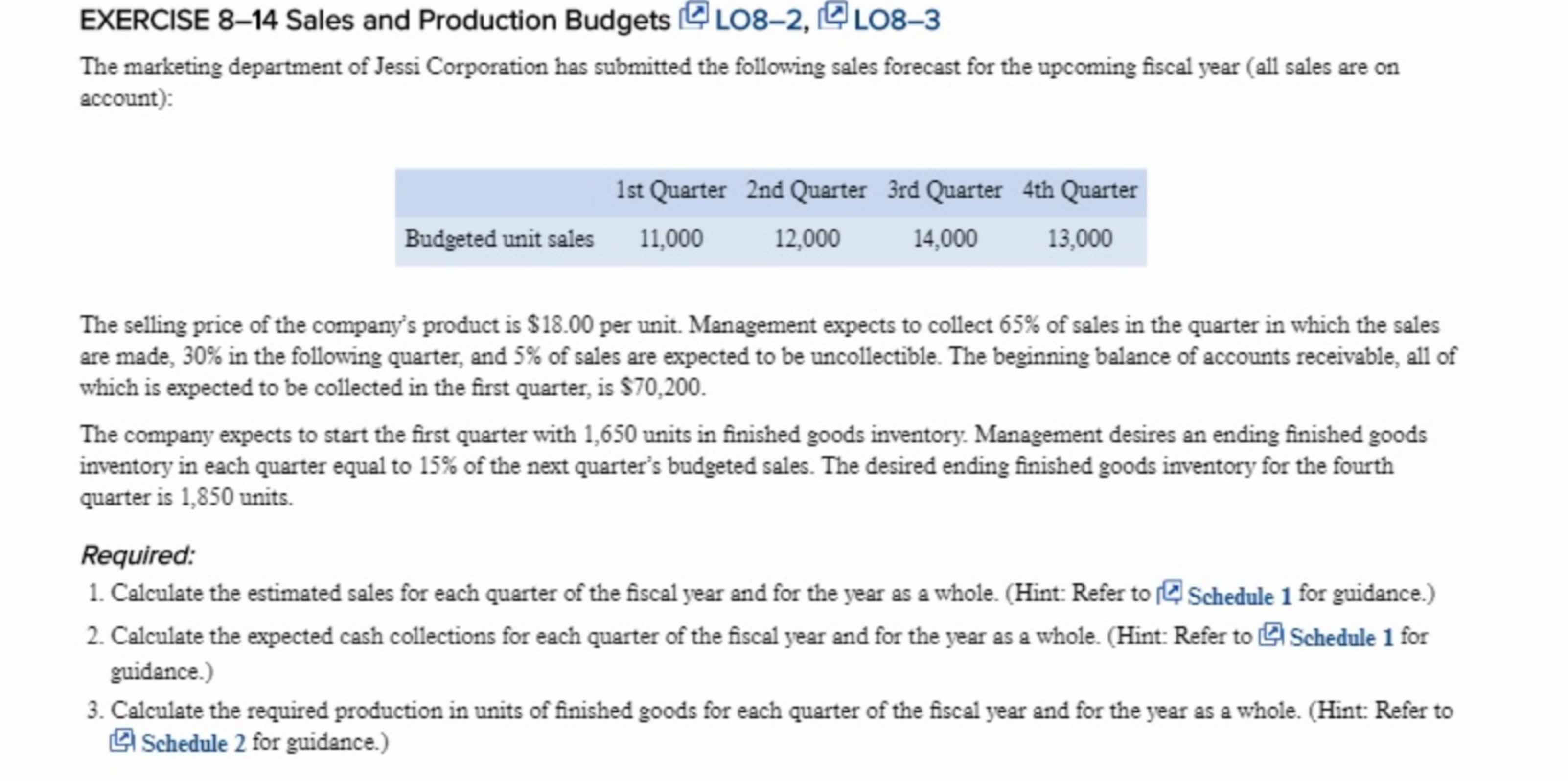 Solved EXERCISE 8-14 ﻿Sales and Production Budgets LO8-2, | Chegg.com