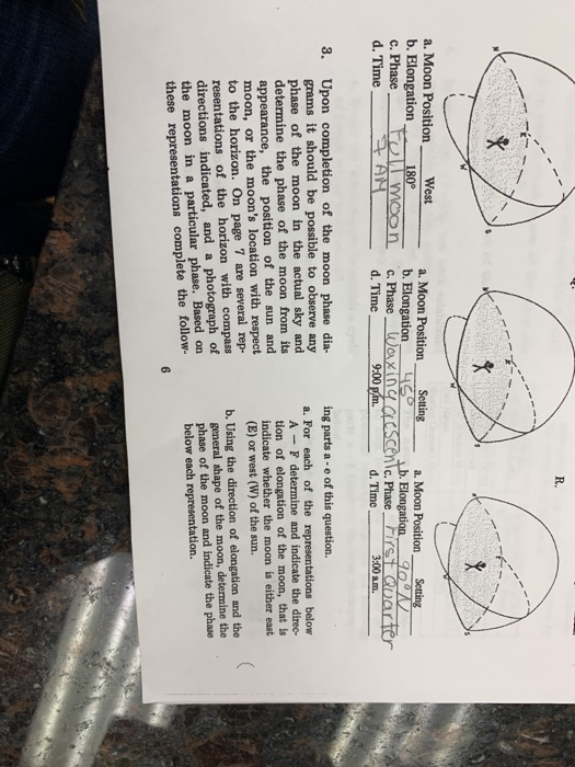 a. Moon Position b. Elongation c. Phase d. Time West | Chegg.com