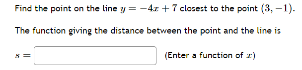 Solved Find the point on the line y=-4x+7 ﻿closest to the | Chegg.com