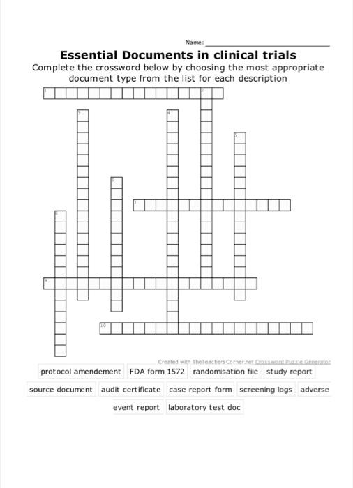 Solved Name: Essential Documents in clinical trials Complete | Chegg.com