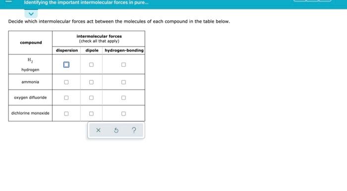 Solved Identifying the important intermolecular forces in | Chegg.com