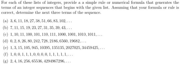 Solved For each of these lists of integers, provide a a | Chegg.com