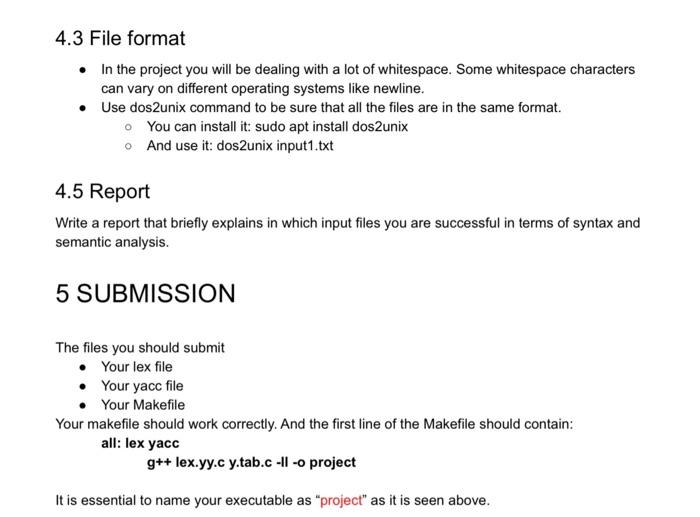 Solved In This Project You Will Write A Lex Yacc Program 