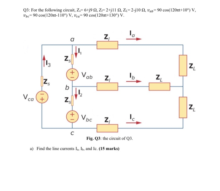 Solved Q3: For the following circuit, Z;=6+j9.2, Z=2+j112, | Chegg.com