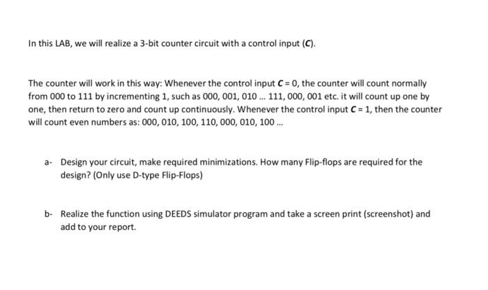Solved In this LAB, we will realize a 3-bit counter circuit | Chegg.com