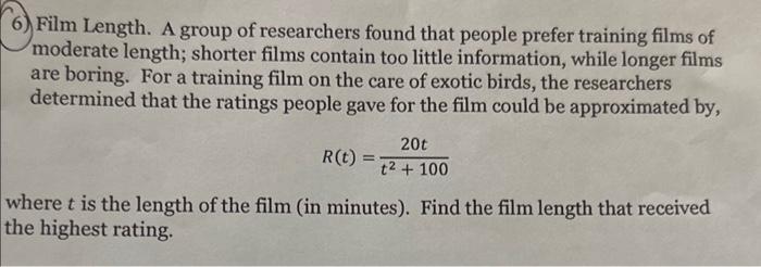 Solved 6) Film Length. A group of researchers found that | Chegg.com
