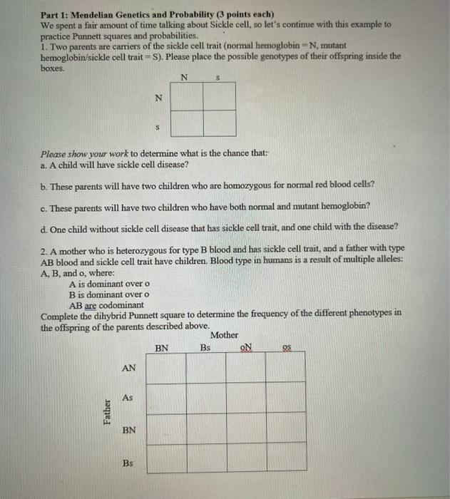 Solved Part 1: Mendelian Genetics and Probability (3 points | Chegg.com