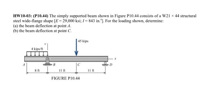 Solved HW10-03: (P10.44) The simply supported beam shown in | Chegg.com