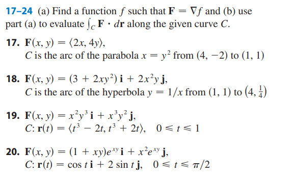 Solved 17-24 (a) ﻿Find a function f ﻿such that F=gradf and | Chegg.com