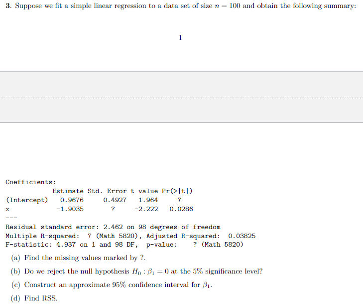 Suppose we fit a simple linear regression to a data | Chegg.com
